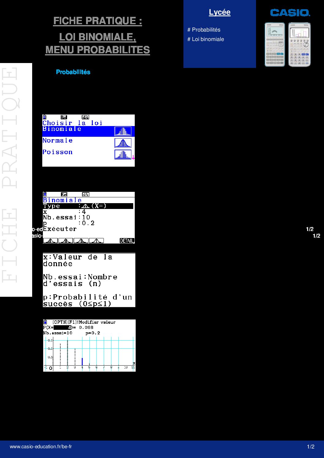 Loi binomiale avec les calculatrices graphiques | Casio Education ...