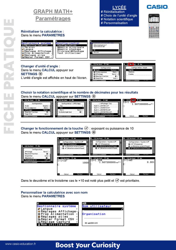 Paramétrages de la calculatrice GRAPH MATH+ - Lycée | Casio Education ...