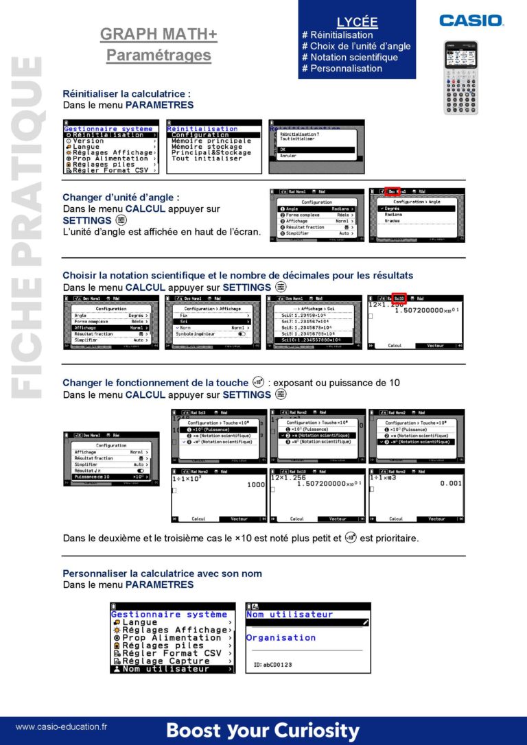 Paramétrages de la calculatrice GRAPH MATH+ - Lycée | Casio Education ...