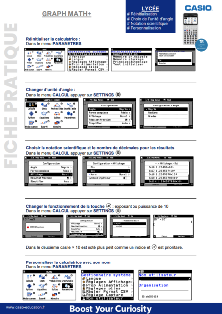 Paramétrages De La Calculatrice Graph Math Lycée Casio Education