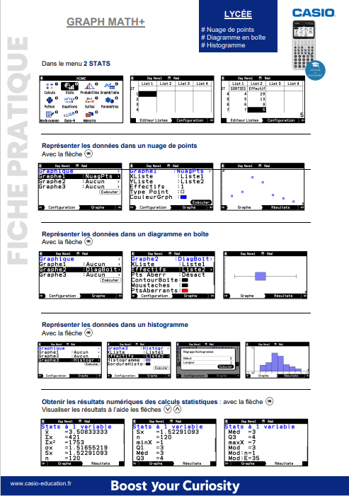 GRAPH MATH+ : Statistiques à une variable - Menu Stats - Lycée | Casio ...