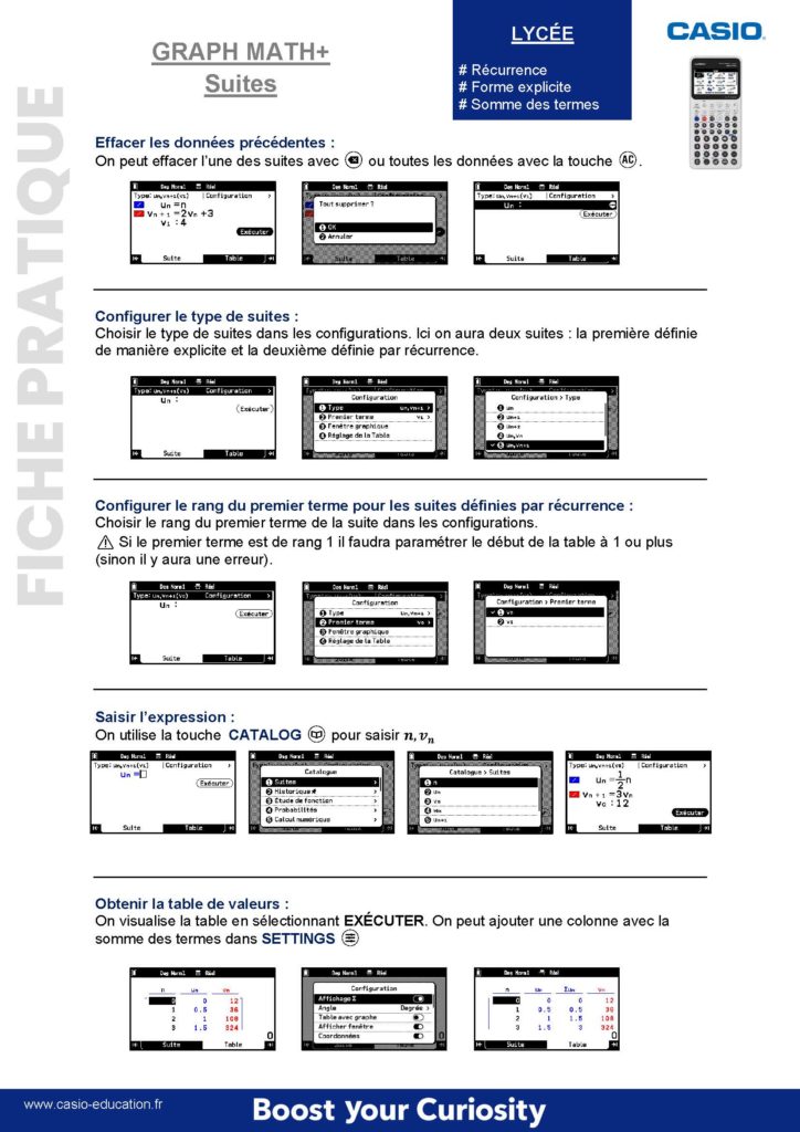 Les suites avec la calculatrice GRAPH MATH+ - Lycée | Casio Education ...