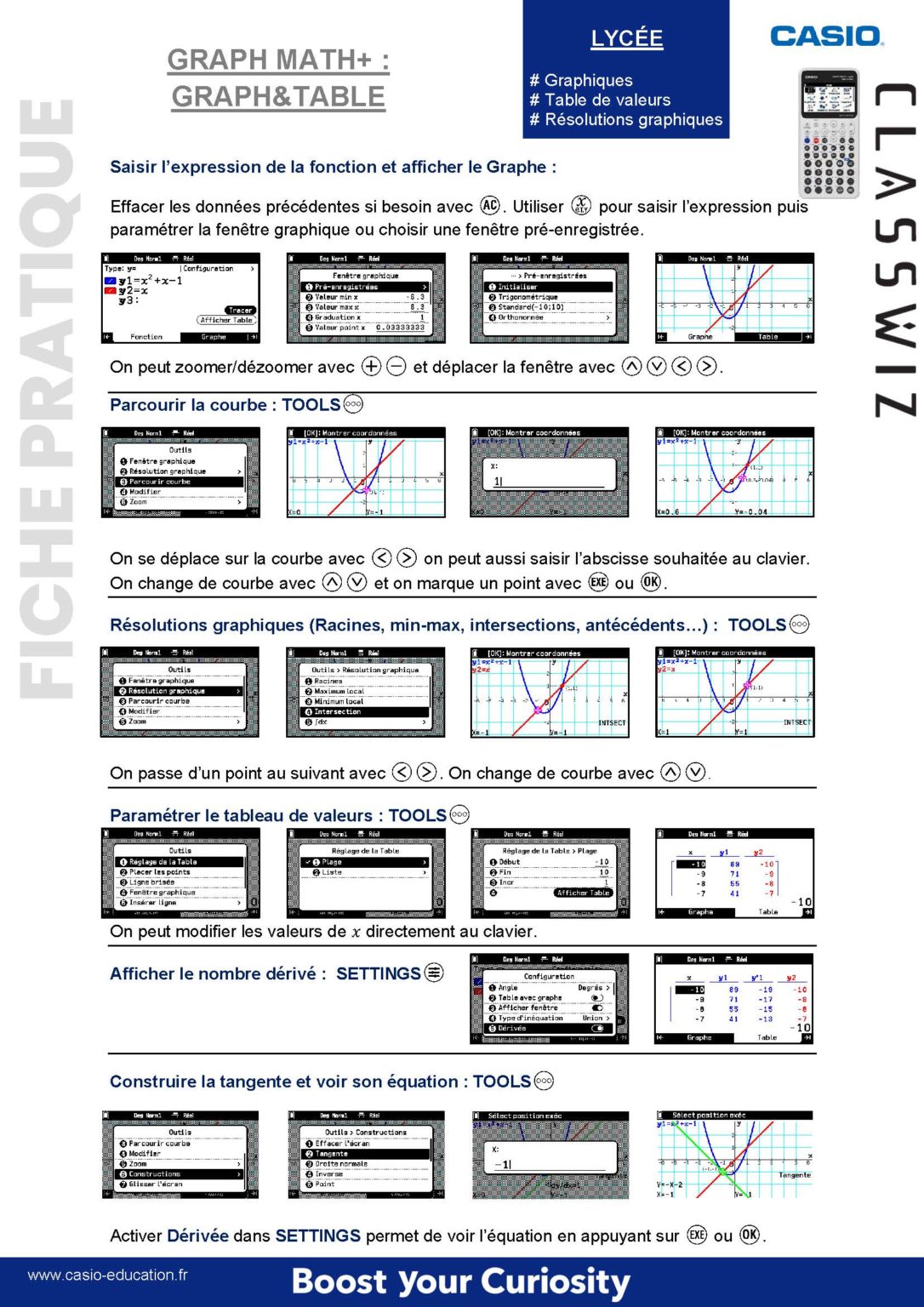 Menu GRAPH&TABLE avec la calculatrice GRAPH MATH+ - Lycée | Casio ...
