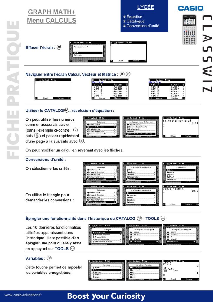 Menu Calculs avec la calculatrice GRAPH MATH+ - Lycée | Casio Education ...