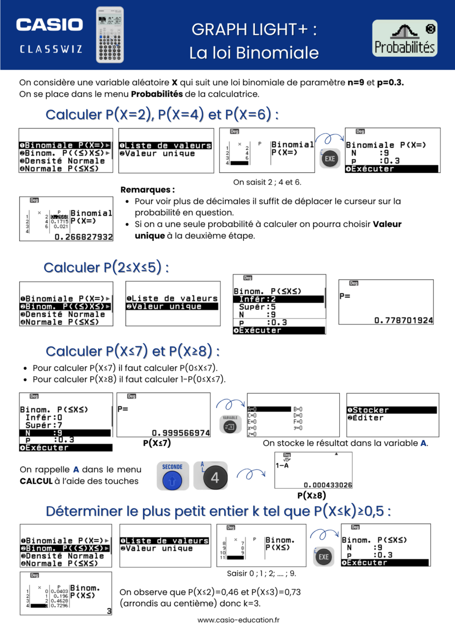 GRAPH LIGHT+ : Loi Binomiale | CASIO Education | CASIO Éducation